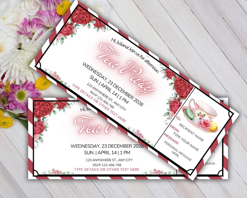 Whimsical Tea Party Ticket – Printable Entry Pass for Garden Brunch or ...