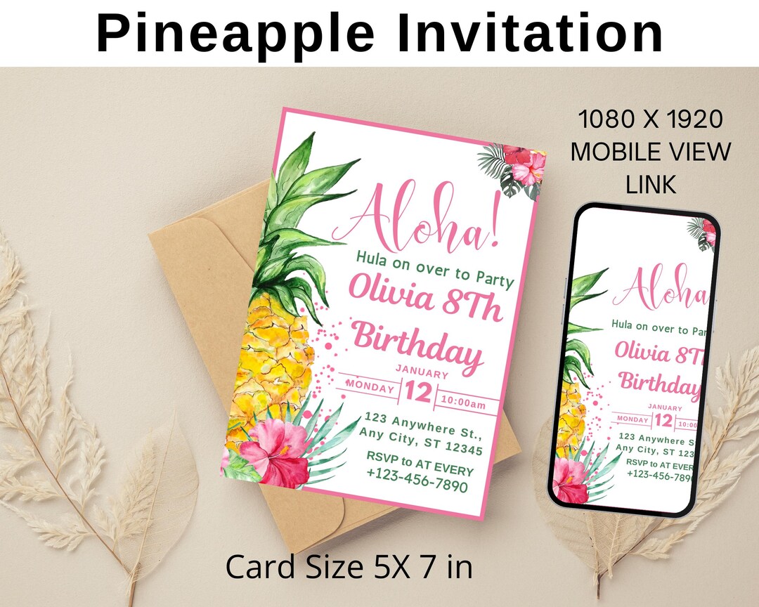 Editable Pineapple Birthday Invitation: Tropical Party Invite (instant ...