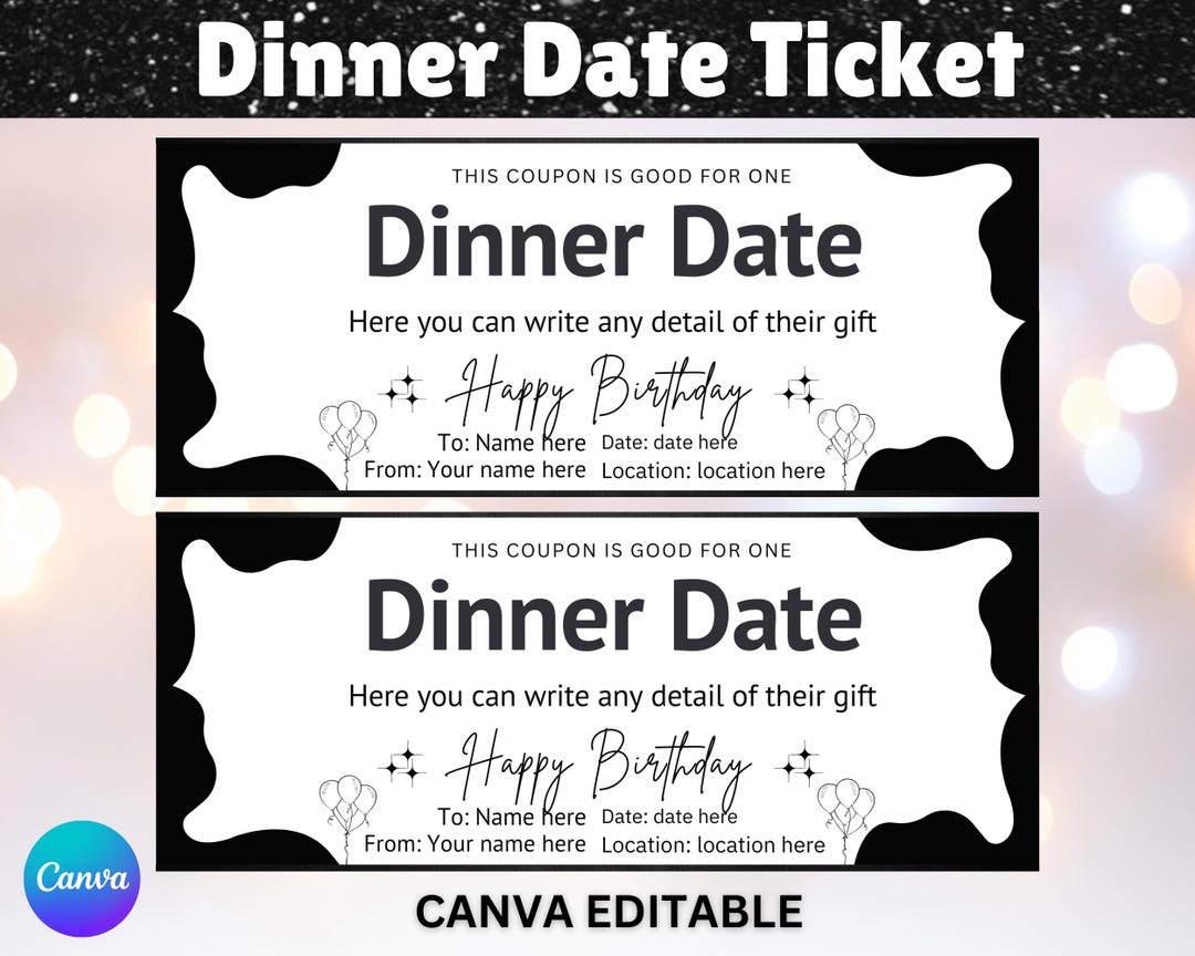 Dinner Date Gift Coupon, Editable Voucher, Dinner Date Ticket ...