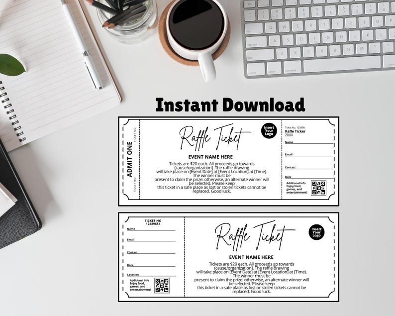 Editable Raffle Event Ticket Template, Customizable Raffle Ticket ...
