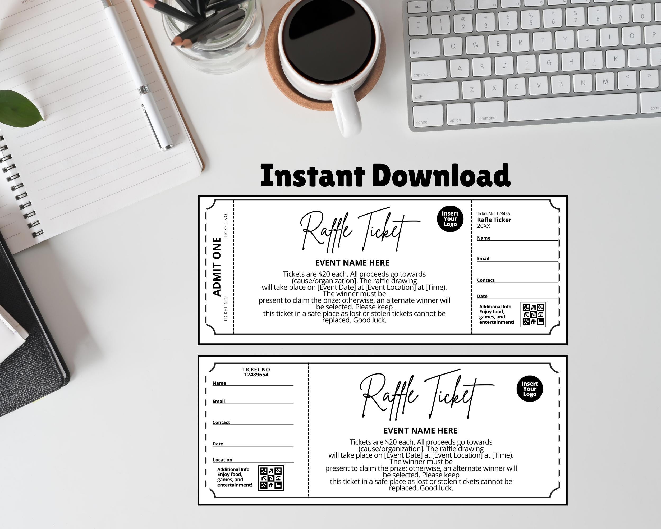 Editable Raffle Event Ticket Template, Customizable Raffle Ticket ...