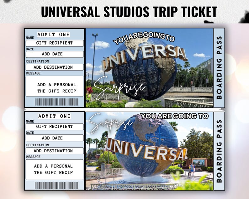 Universal Studios Ticket Template, Theme Park Boarding Pass, Surprise ...