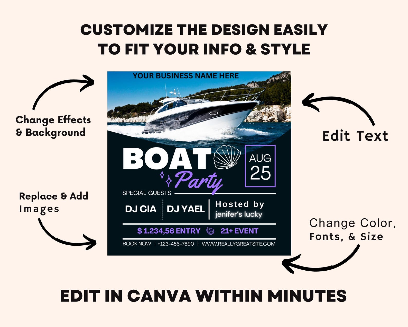 Editable Boat Party Flyer: Summer Event Canva Template (instant ...