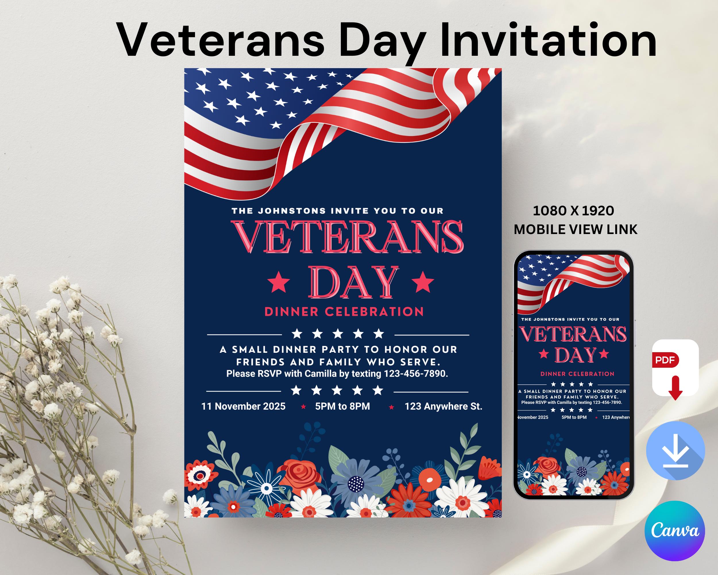 Editable Veterans Invitation Template, Animated Invitation Party ...