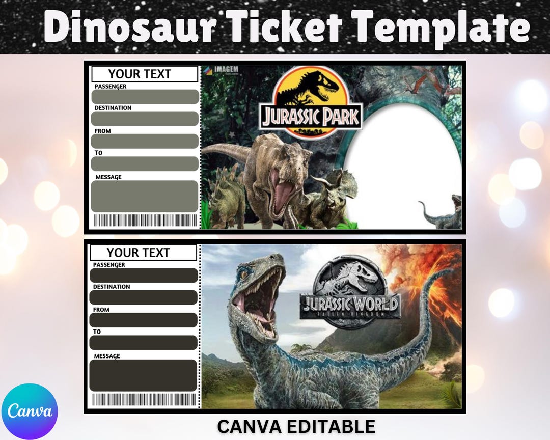 Dinosaur Ticket Template, Dinosaur Birthday Party, Gift for Kids ...