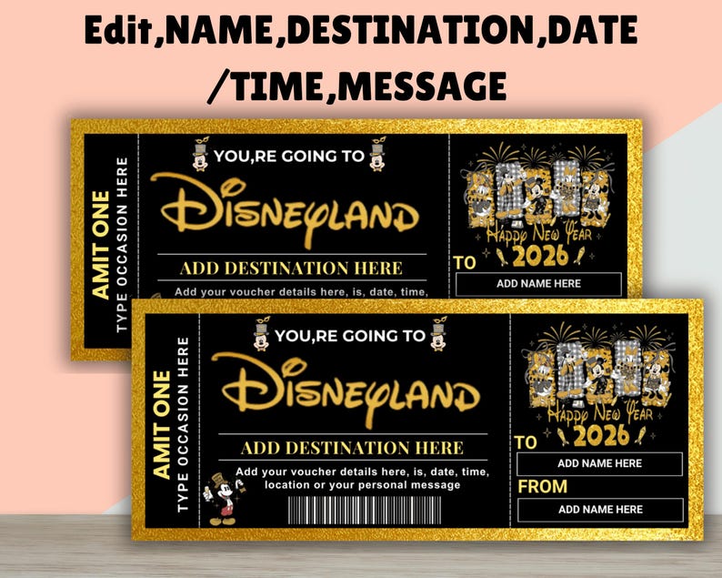Disneyland and Disneyworld Ticket – Custom Printable PDF | Editable ...