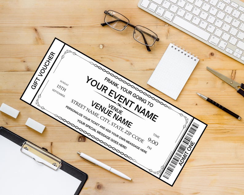 Black and White Event Ticket Template: Editable Canva Design (digital ...
