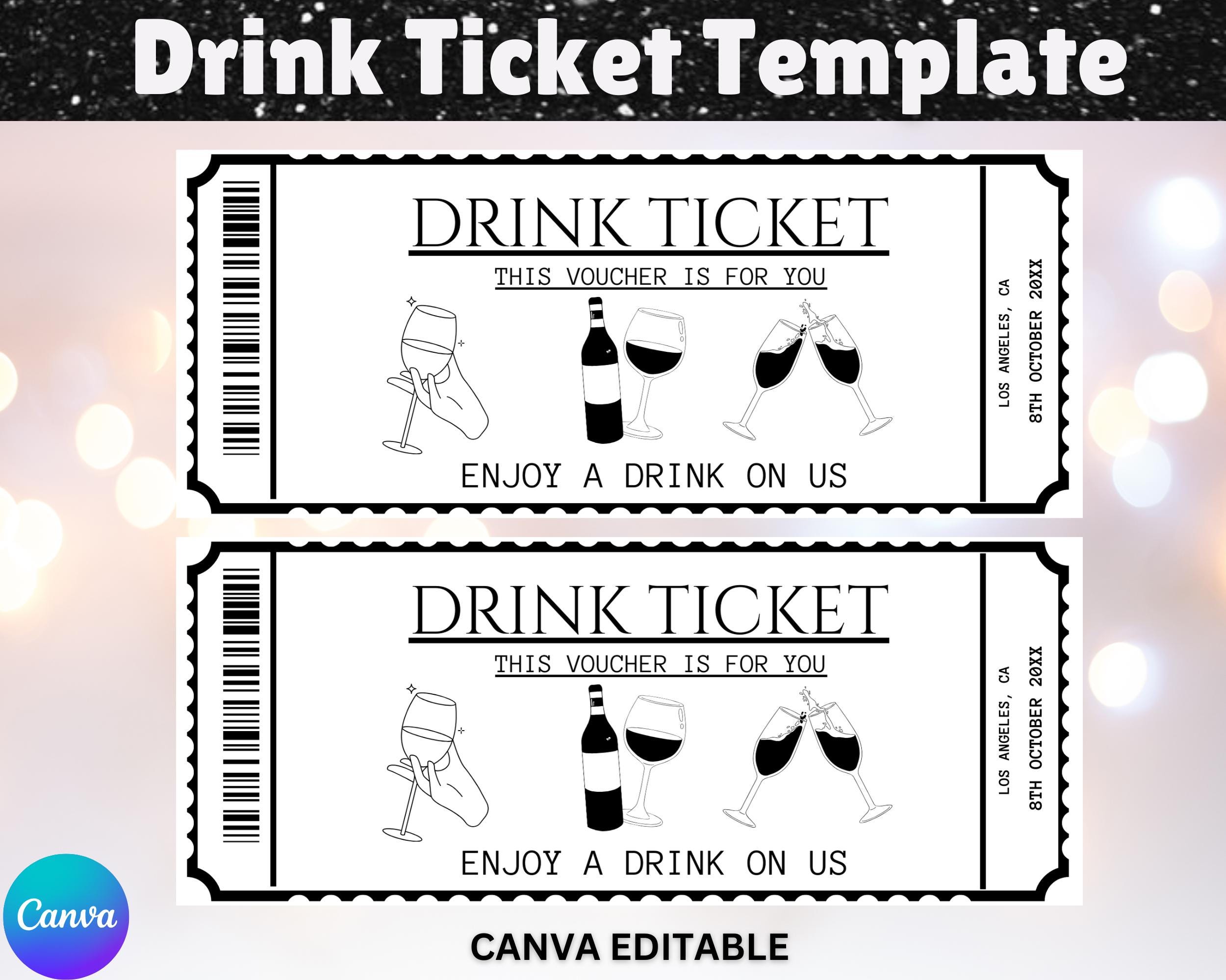 Drink Ticket Template, Wedding Drink Ticket, Drink Ticket Print, Ticket ...