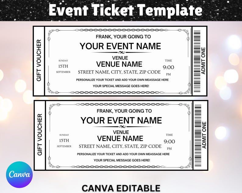 Event Ticket Template, Event Template, Black and White Ticket, Birthday ...