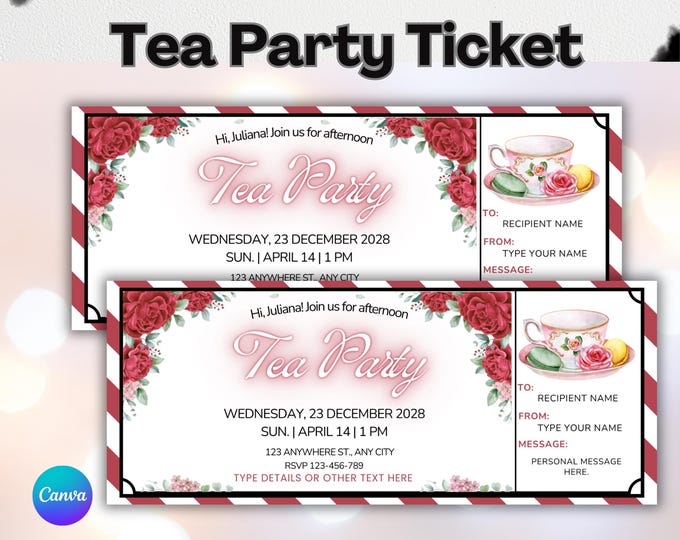 EDITABLE Tea Party Event Ticket, High Tea Party Template, Tea Party ...
