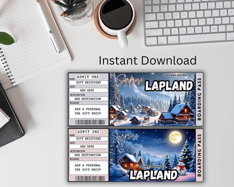 Lapland Trip Surprise Gift Ticket Editable Reveal | Printable Holiday ...