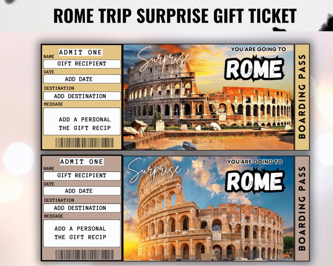 ROME Trip Surprise Gift Ticket – Surprise Vacation Gift, Rome Travel ...