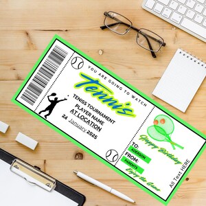 Printable Tennis Birthday Ticket Template: Surprise Gift (instant ...