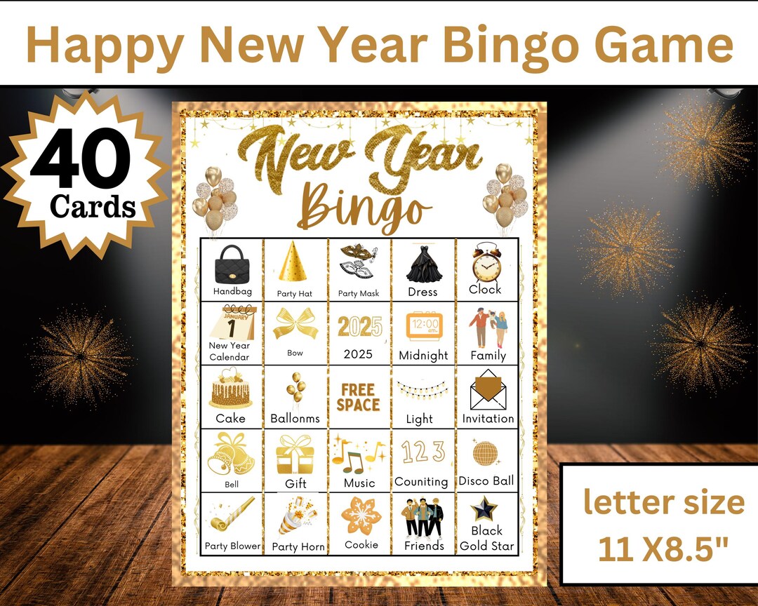 New Year 2025 Bingo Game, 40 New Years Bingo Cards, Happy New Year ...