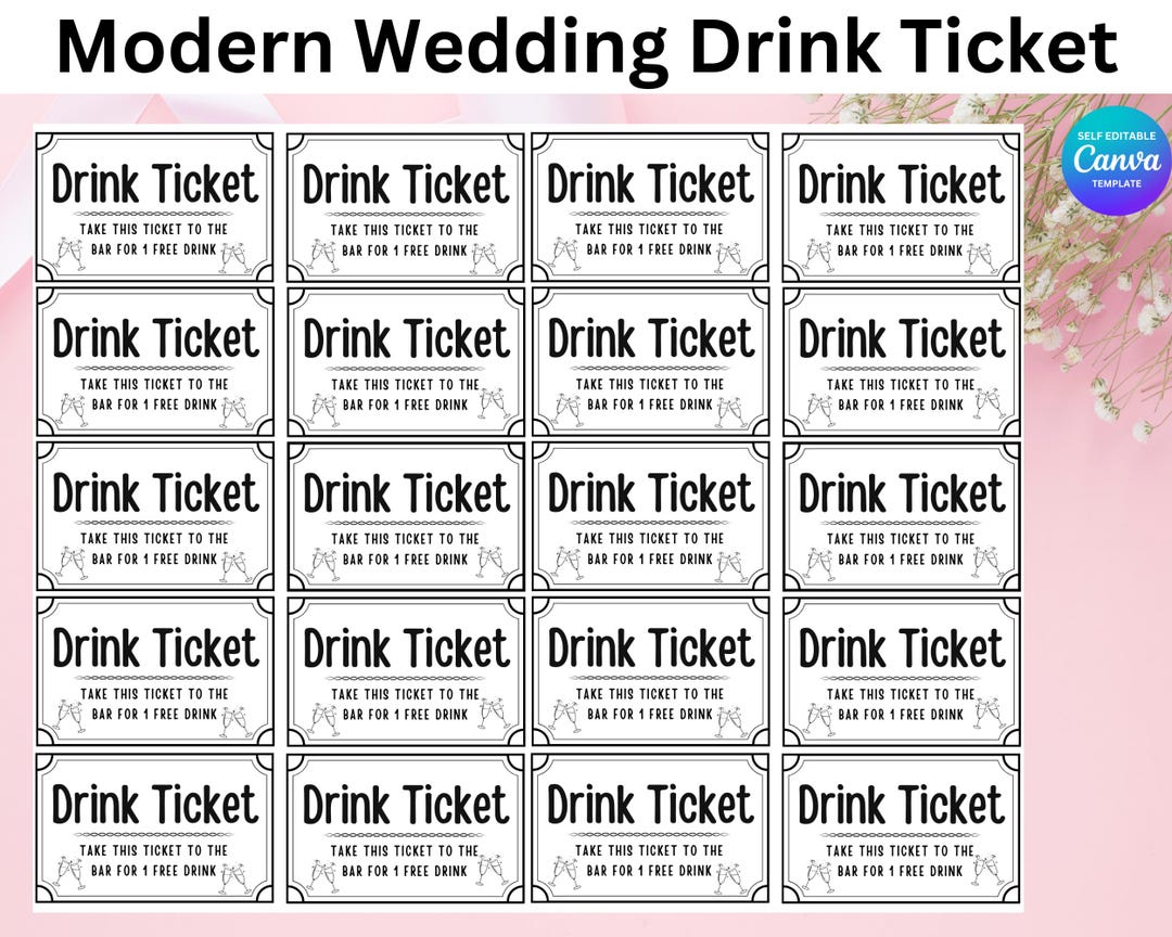 Modern Wedding Drink Ticket: Editable Canva Template (digital Download ...