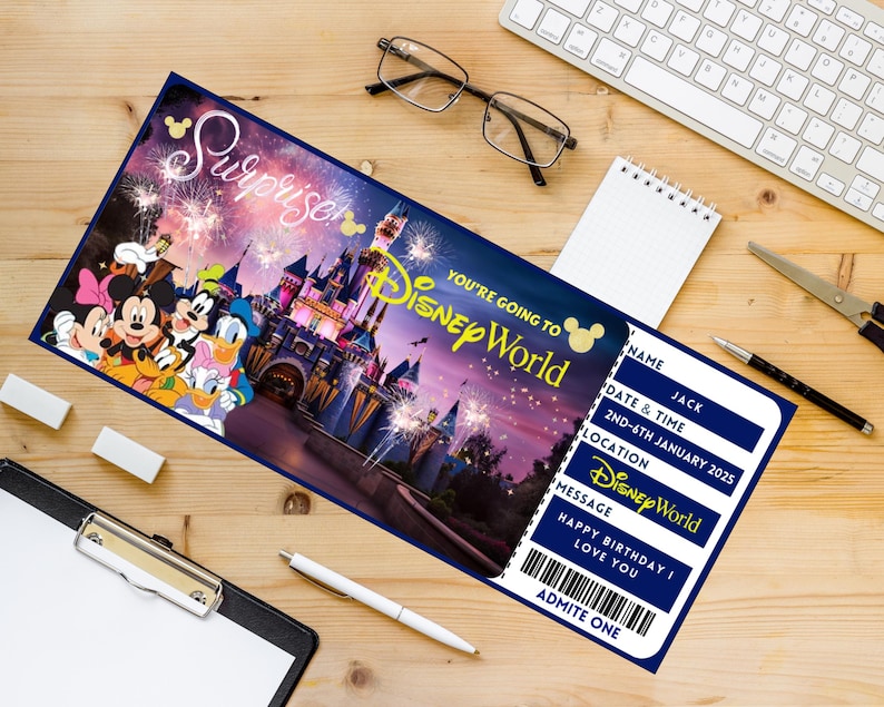 Editable Disneyland Ticket: Surprise Trip Reveal (canva Template) - Etsy