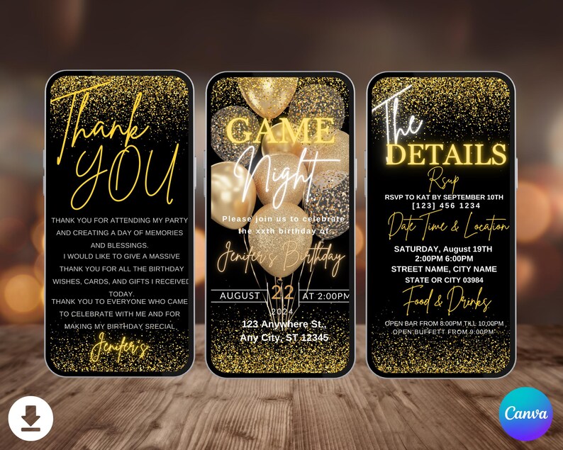 Editable Game Night Birthday Invitation: Canva Template (digital ...