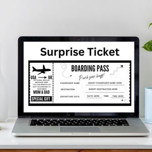 Surprise Trip Boarding Pass Ticket: Editable Canva Template (digital ...