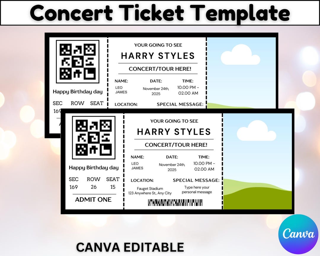Printable Concert Ticket Template, Event Ticket, Surprise Gift Tickek ...
