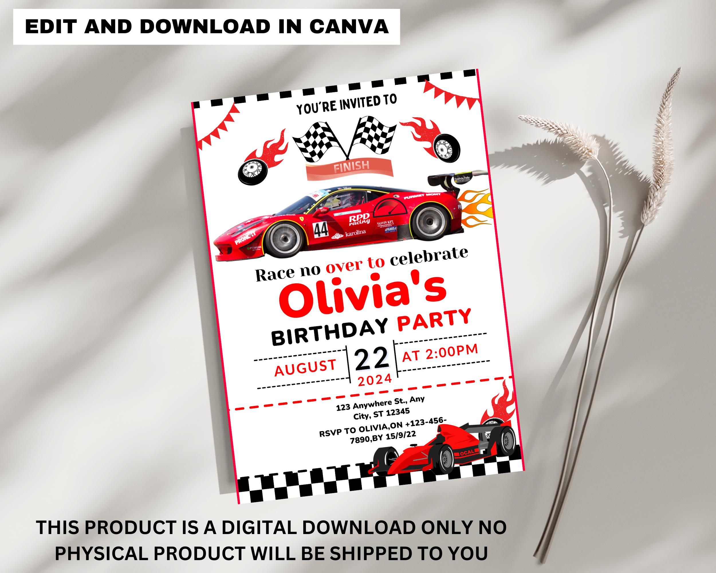 Editable Car Birthday Invitation, Car Party Invitation, Car Birthday ...
