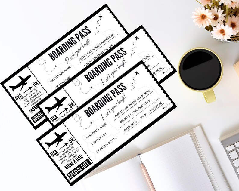 Surprise Trip Boarding Pass Ticket: Editable Canva Template (digital ...