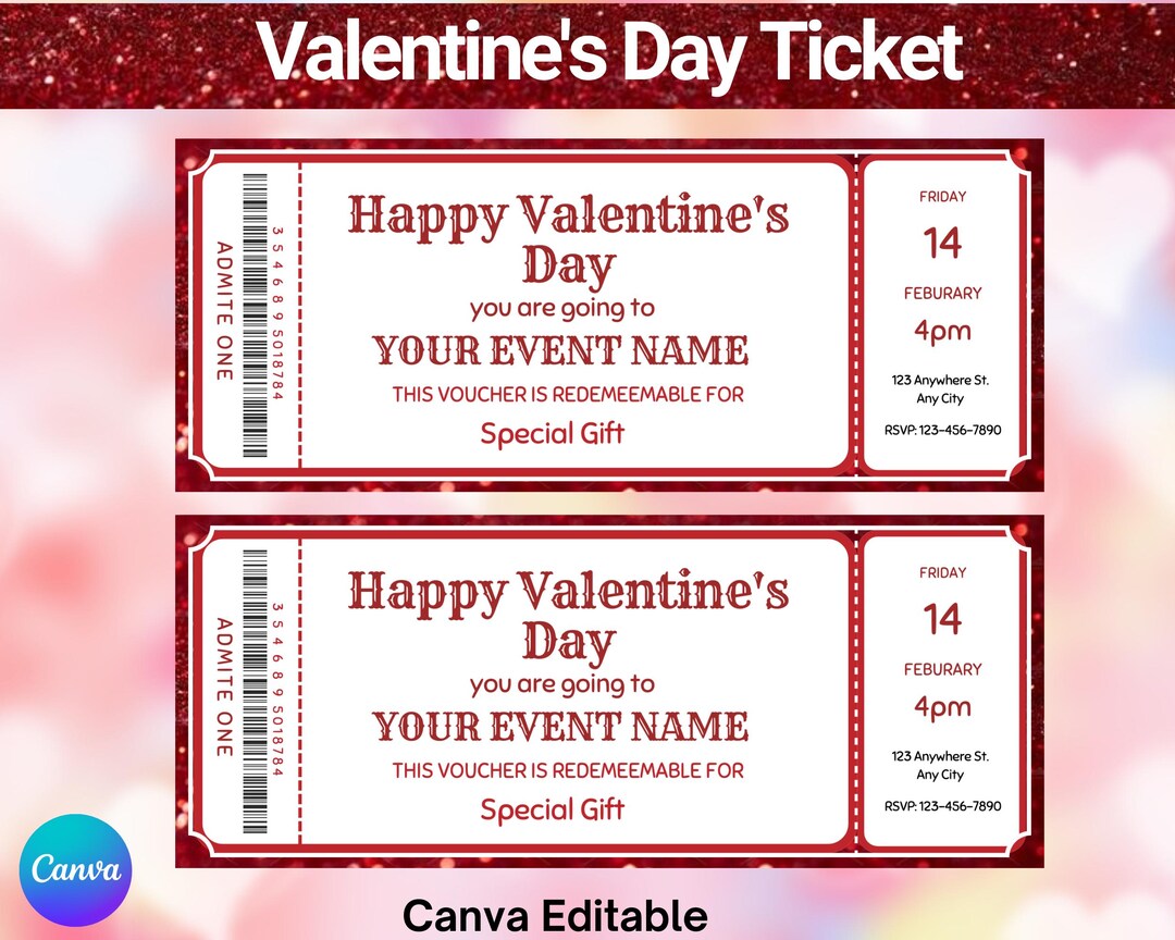 Printable Valentine's Day Ticket: Surprise Gift, Event Voucher (digital ...