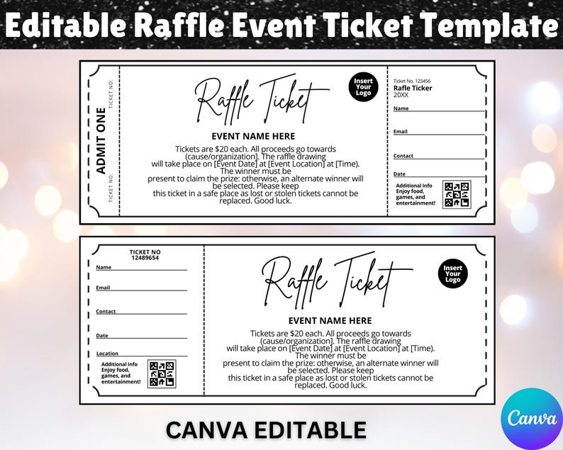 Editable Raffle Event Ticket Template, Customizable Raffle Ticket ...
