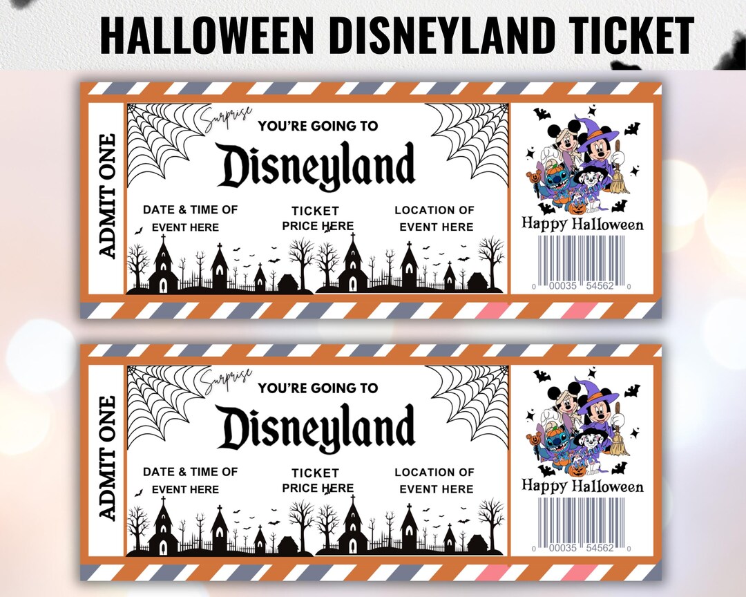 Editable Halloween Disneyland Ticket, Surprise Trip Gift Ticket ...