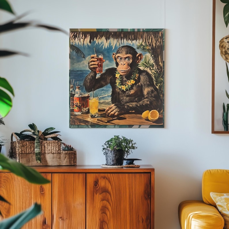 Monkey Bartender Tiki Bar Poster: Fun Tropical Art Print - Etsy