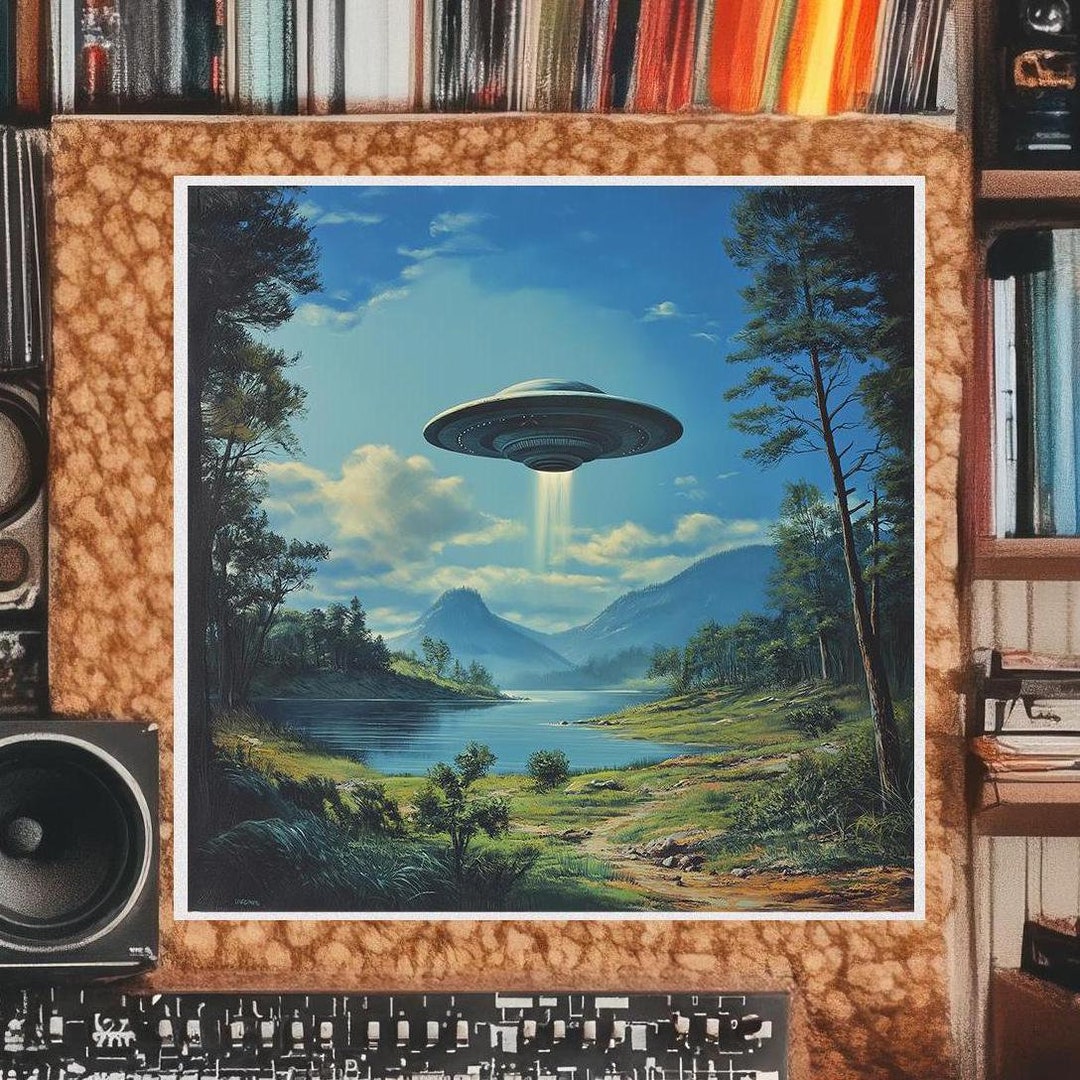 Alien Spaceship Art UFO Painting Astronaut Poster Sci-fi Decor Cosmic ...