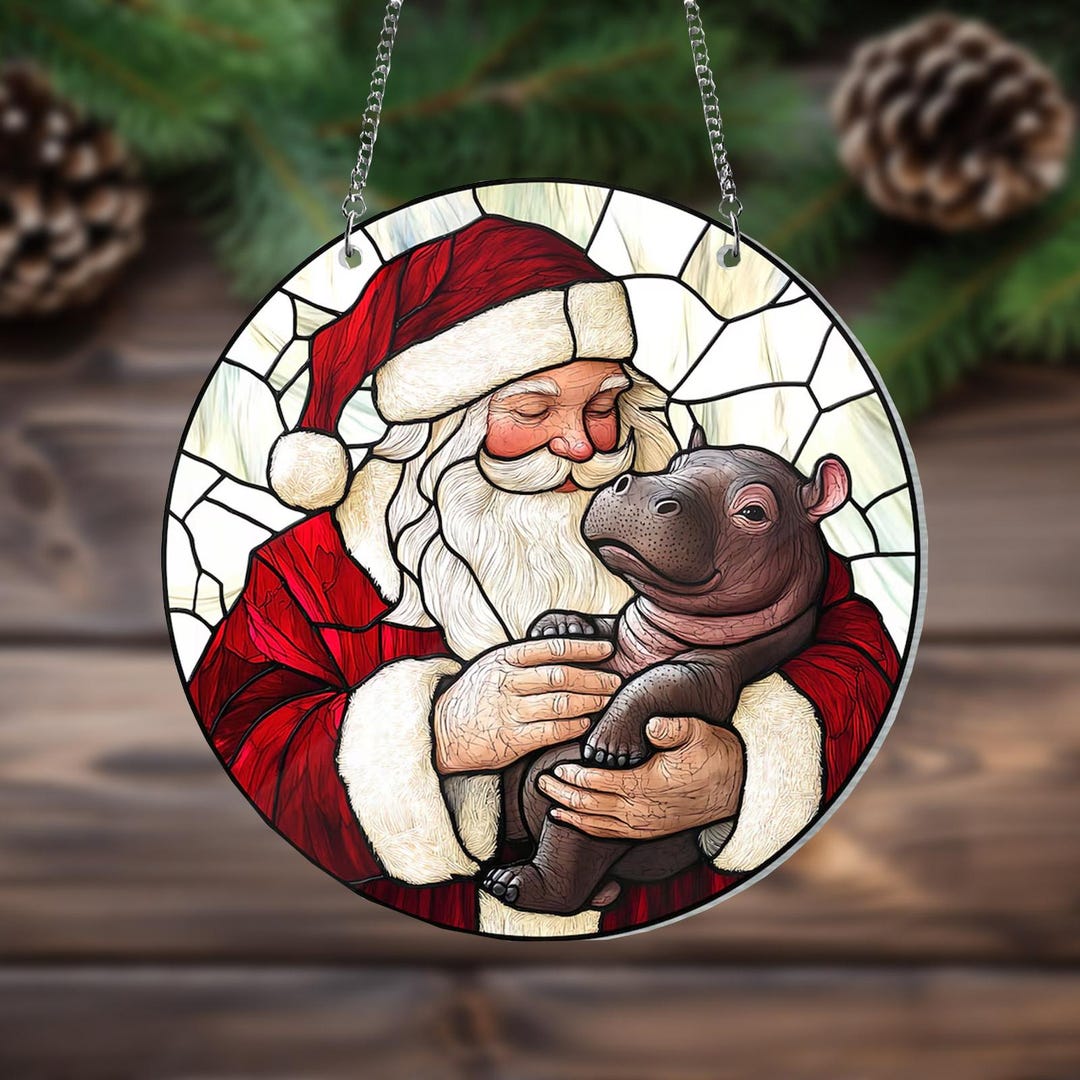 Moo Deng Suncatcher, Moo Deng Christmas Acrylic Ornament, Moo Deng ...