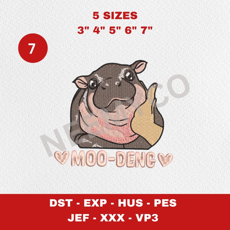 Moo Deng Bundle Machine Embroidery Designs, Moo Deng Embroidery PES ...