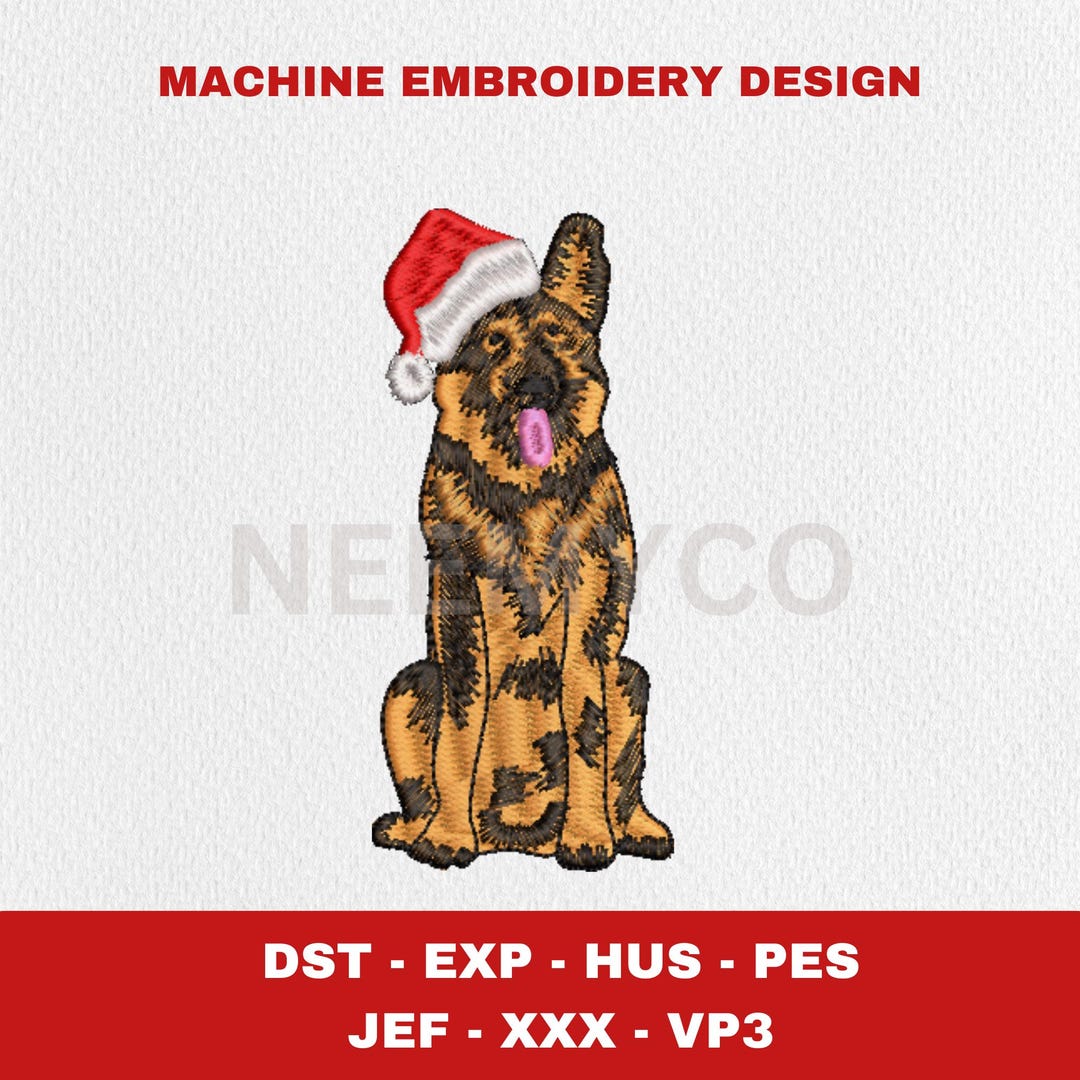 Christmas German Shepherd Embroidery Design, German Shepherd PES ...