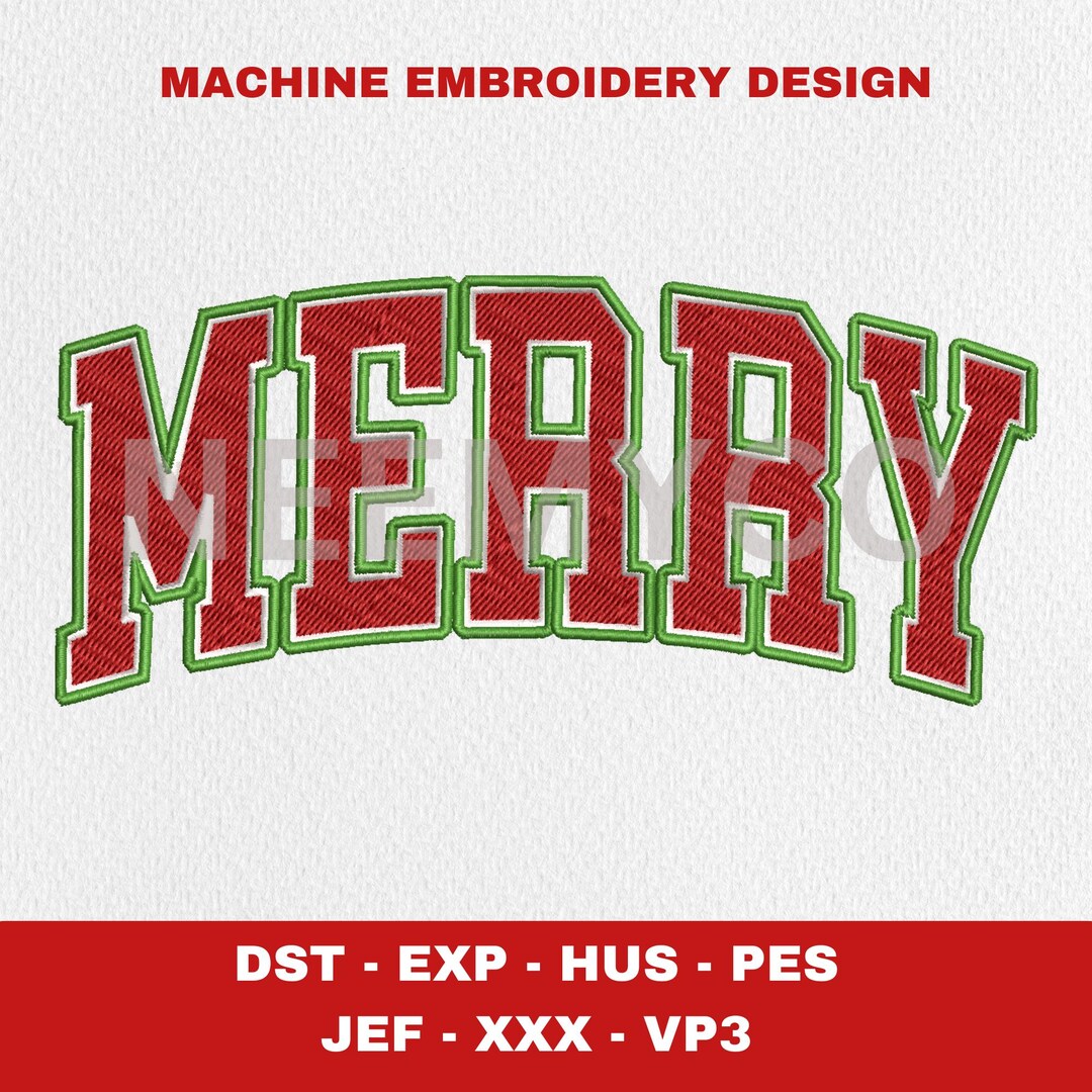 Merry Embroidery Design, Merry Christmas Embroidery Design, Merry ...