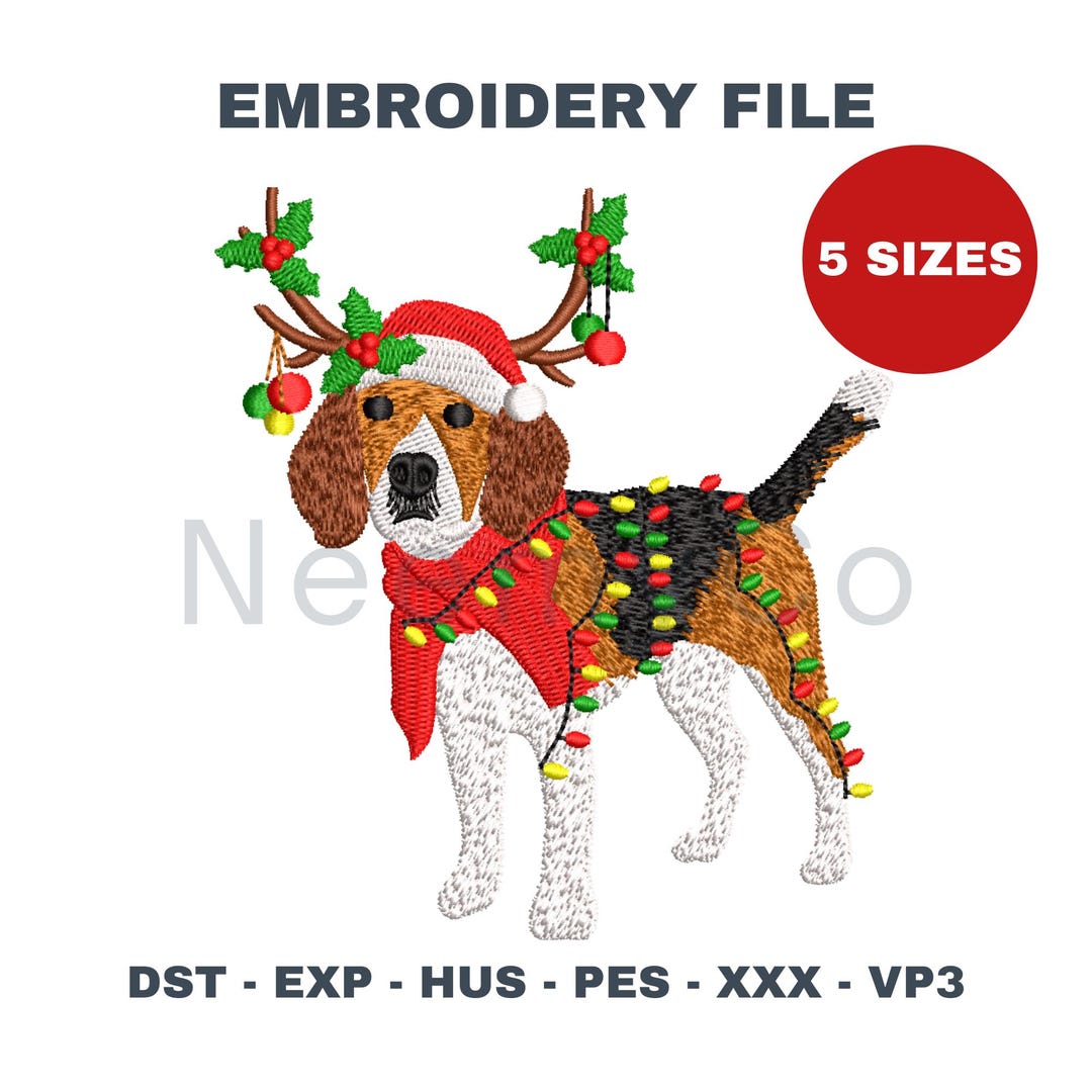 Christmas Beagle Embroidery Design, Dog Embroidery File, Beagle ...