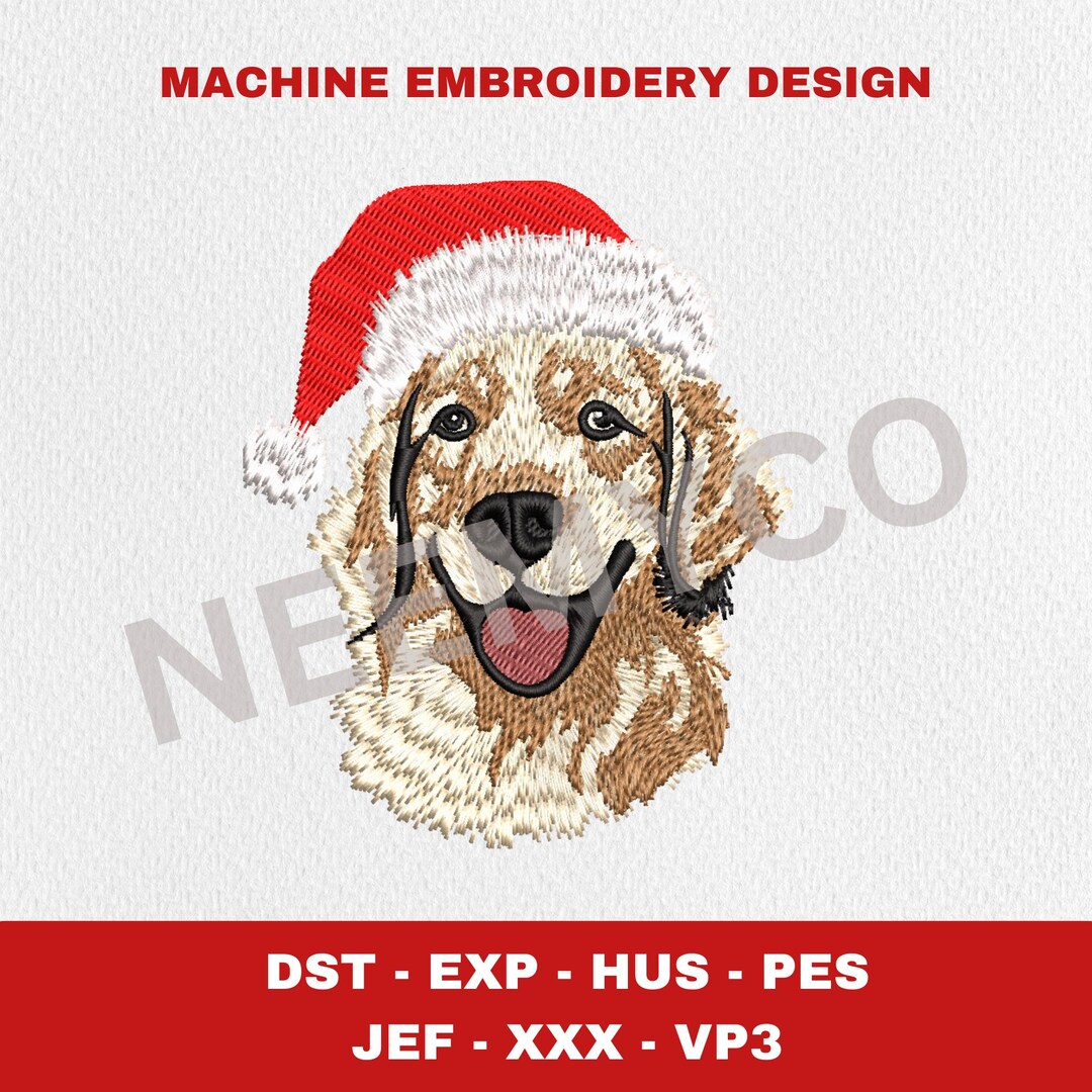Christmas Golden Retriever Embroidery Design, Golden Retriever Machine ...