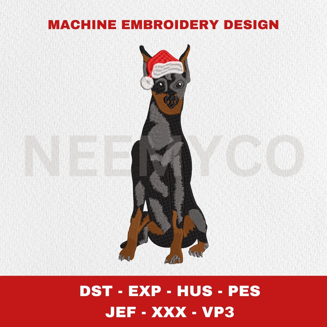 Christmas Doberman Dog Digitized Embroidery Design, Doberman Dog PES ...