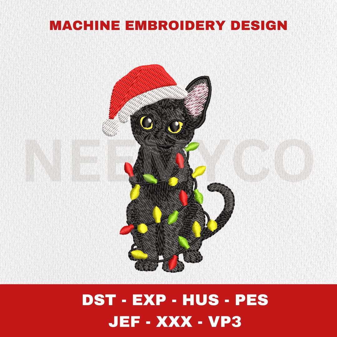 Christmas Black Cat Embroidery Design, Black Cat DST Embroidery Files ...