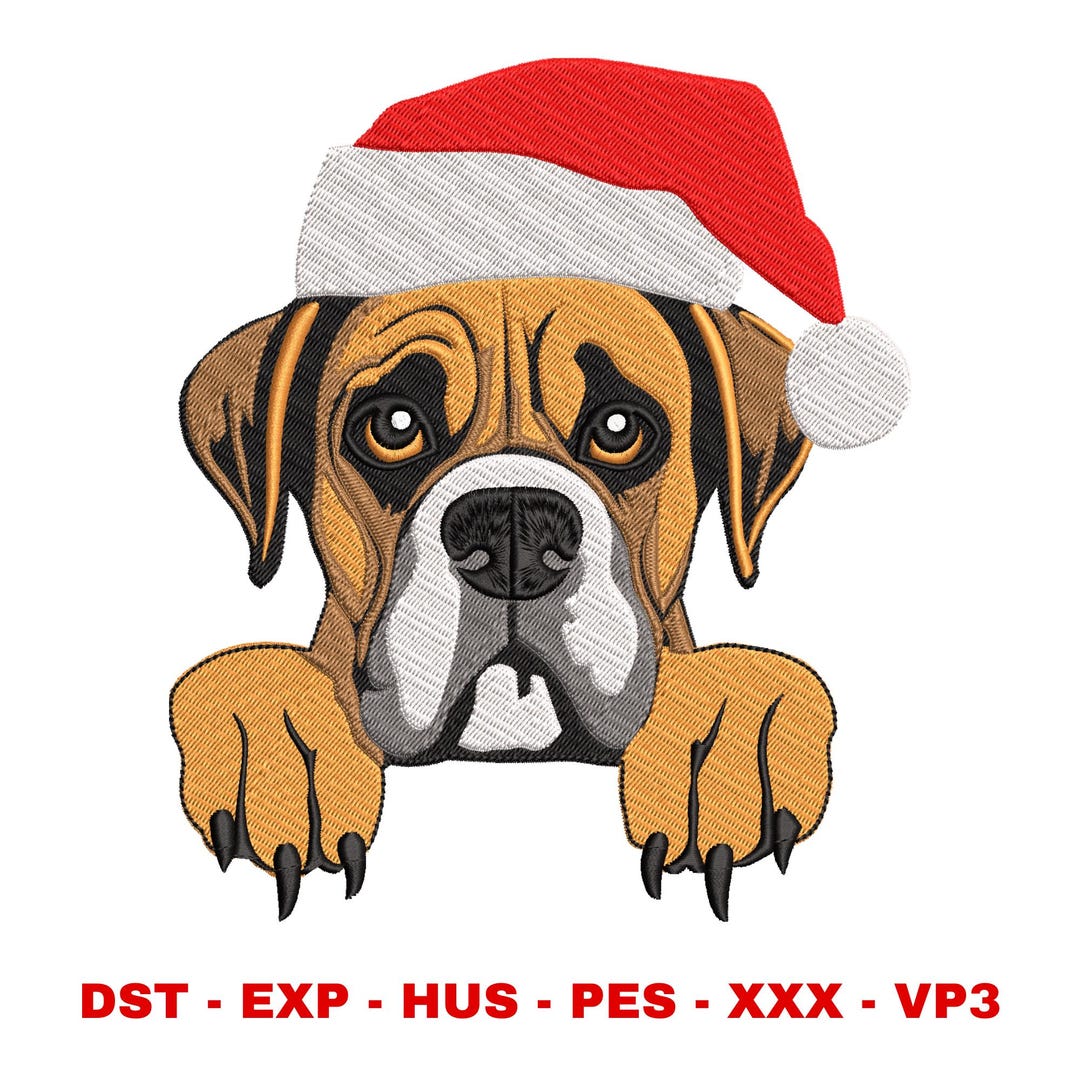 Boxer Christmas Embroidery Design, Boxer Santa Hat Machine Embroidery ...
