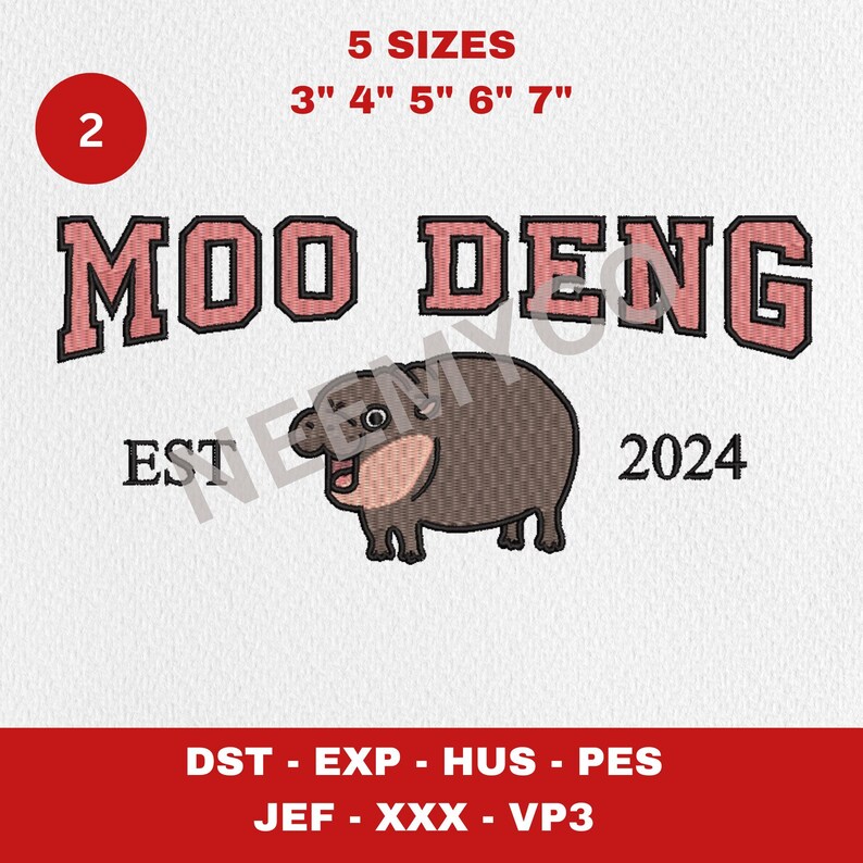 Moo Deng Bundle Machine Embroidery Designs, Moo Deng Embroidery PES ...