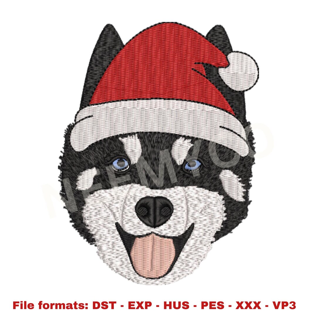 SIBERIAN HUSKY Christmas Santa Hat Machine Embroidery File, Husky ...