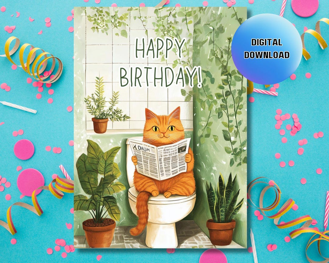 Cheesy Printable Birthday Card, Happy Birthday Card Digital, Cute Cat ...