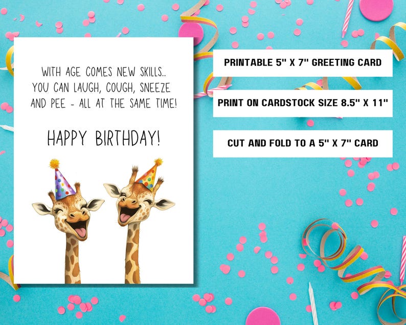 Sarcastic Giraffe Birthday Card: Funny Printable Greeting (digital ...