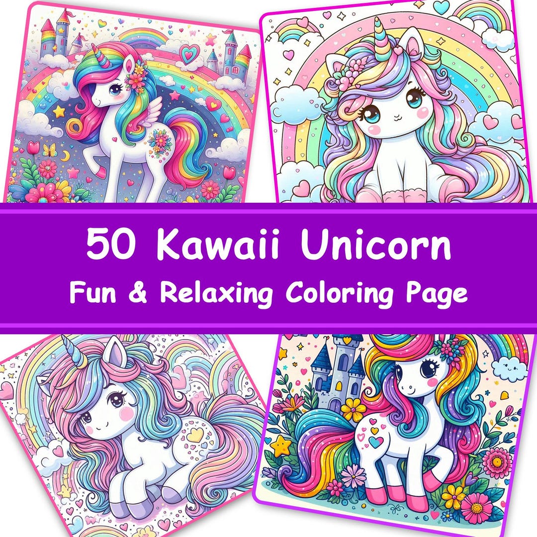 50 Kawaii Unicorn Coloring Pages - Cute Printable Designs for Kids ...