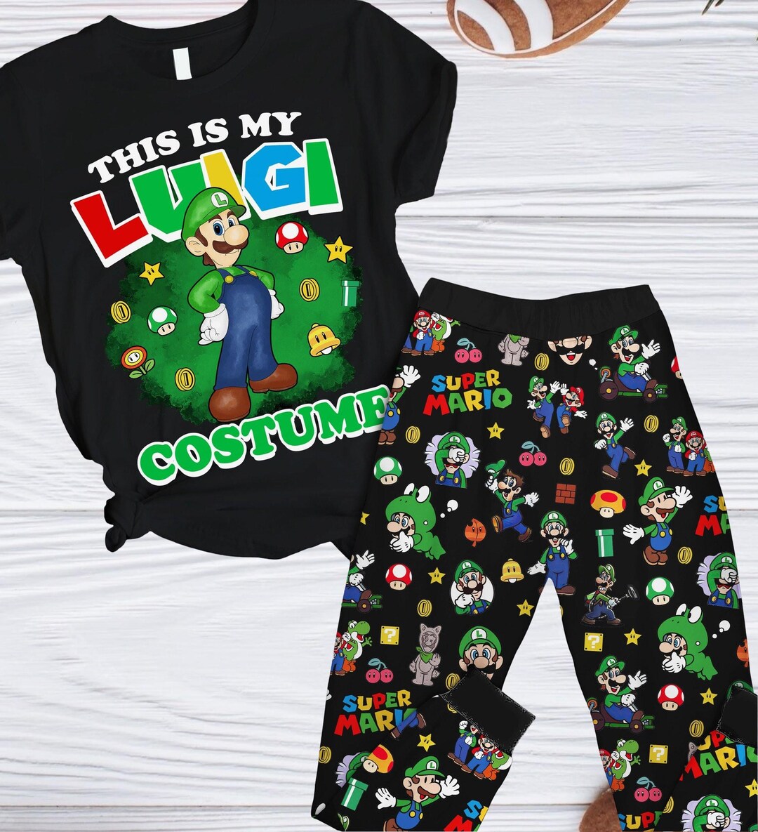 Luigi Super Mario Pajamas, Custom Luigi Game Pajamas, Super Mario Bros ...