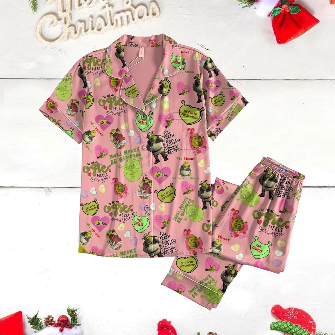 Shrek Face Pajamas Set, Funny Shrek Xmas Pajamas, Shrek and Fiona ...
