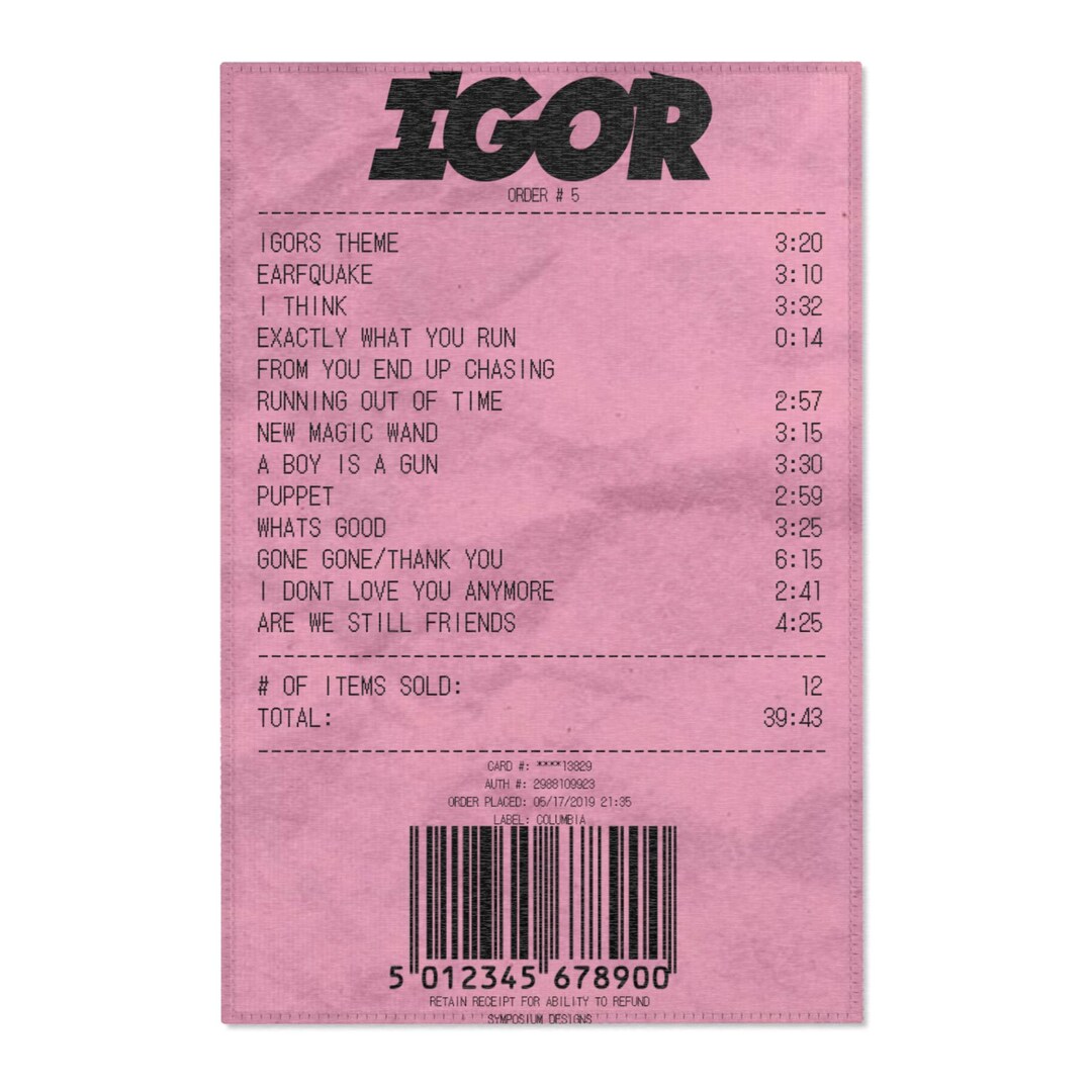 Igor by Tyler, the Creator Album Receipt Area Rugs Pink 24x36, Tyler ...