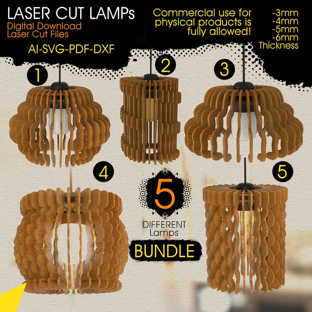Pacote de luminárias cortadas a laser, em formatos A1, SVG, DXF e PDF ...