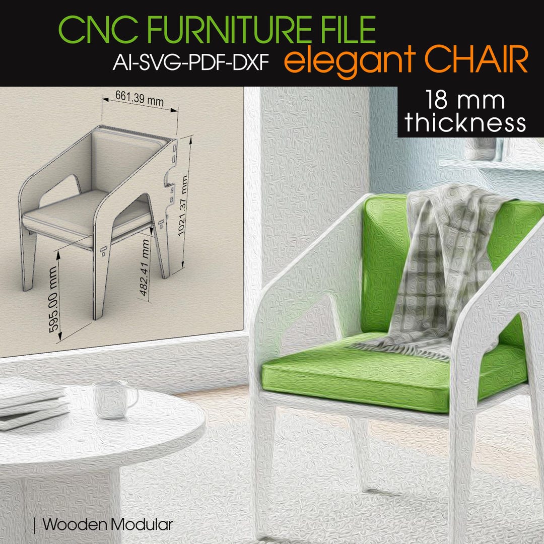 CNC Chair DXF Files | Wooden Chair Plans for Router | SVG L Plywood 3/4 ...