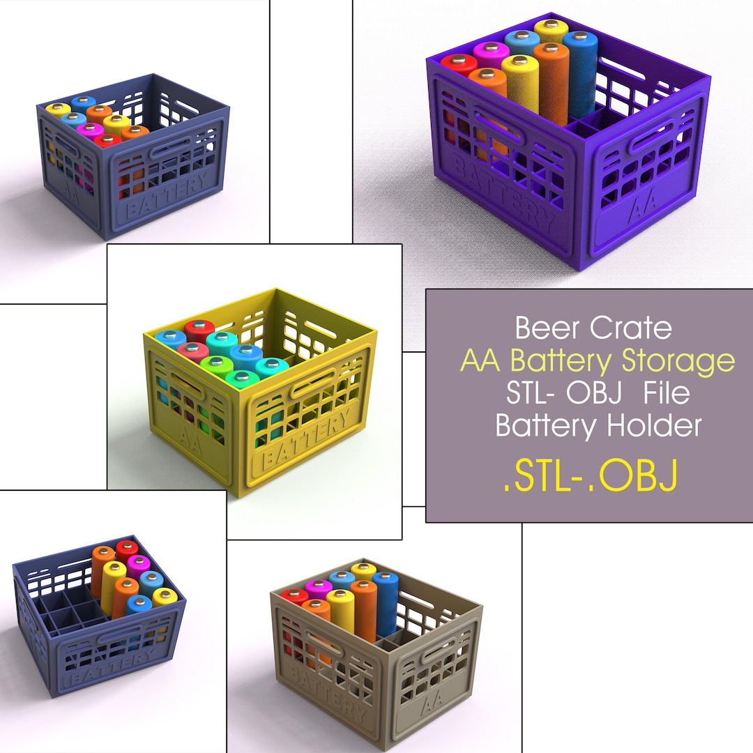 Beer Crate AA Battery Storage STL- OBJ Files | Battery Holder 3D Print ...